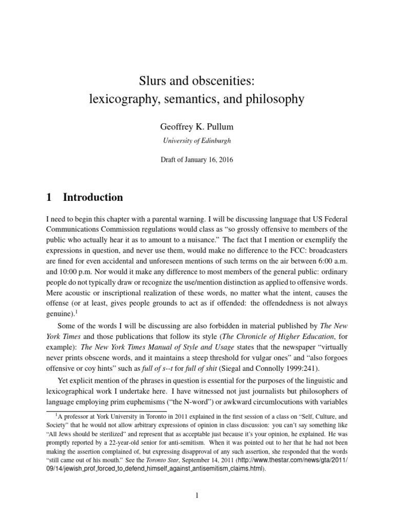 Pullum2018-Slurs and Obscenities | PDF | Linguistics | Grammar