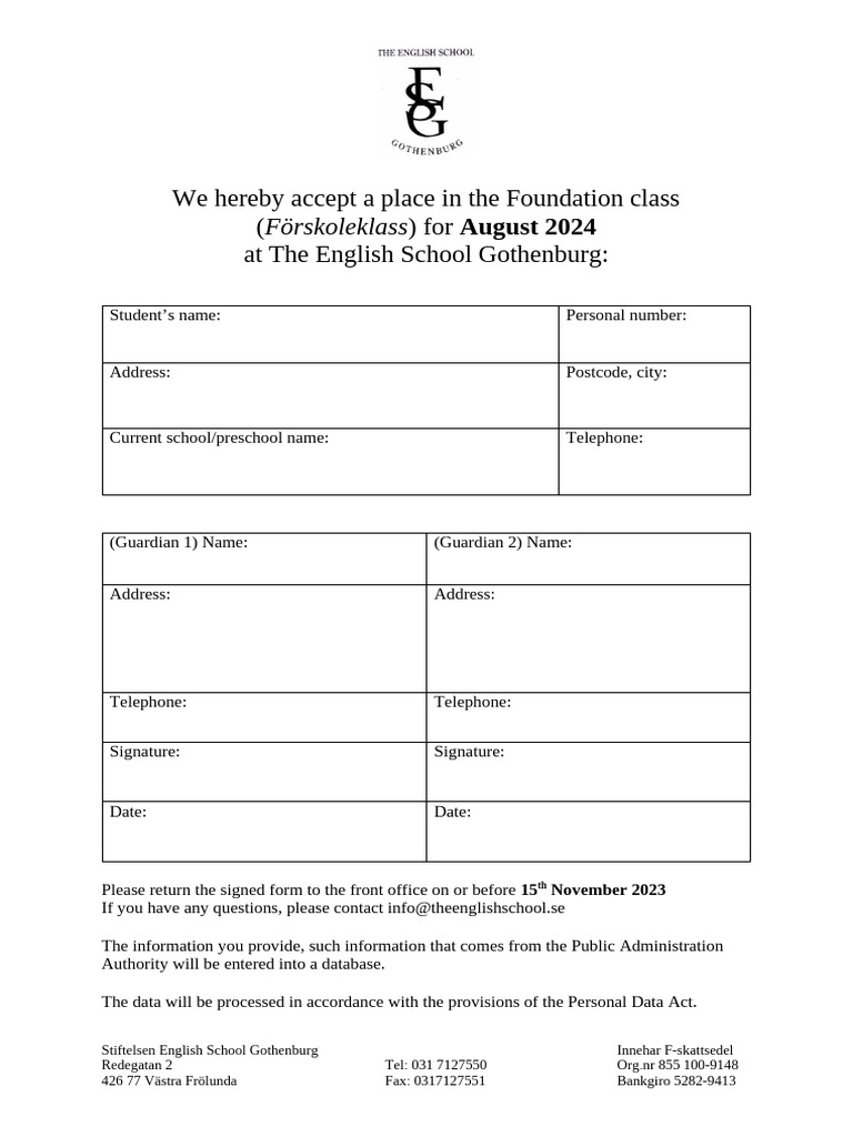 Foundation 2024 Acceptance Form | PDF