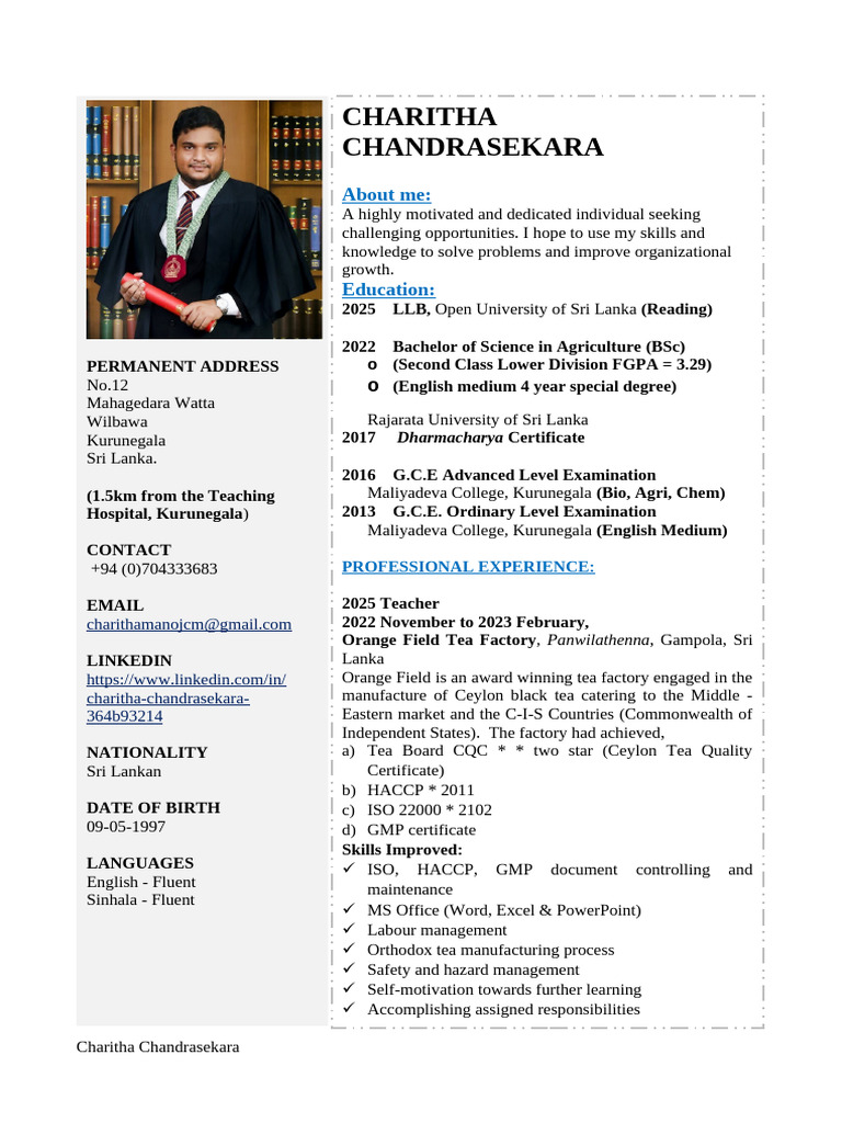 Charitha Chandrasekara Management Trainee CV | PDF | Sri Lanka