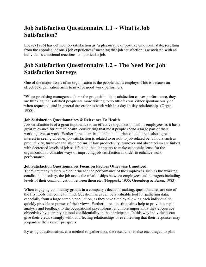 Job Satisfaction Questionnaire 1 | PDF
