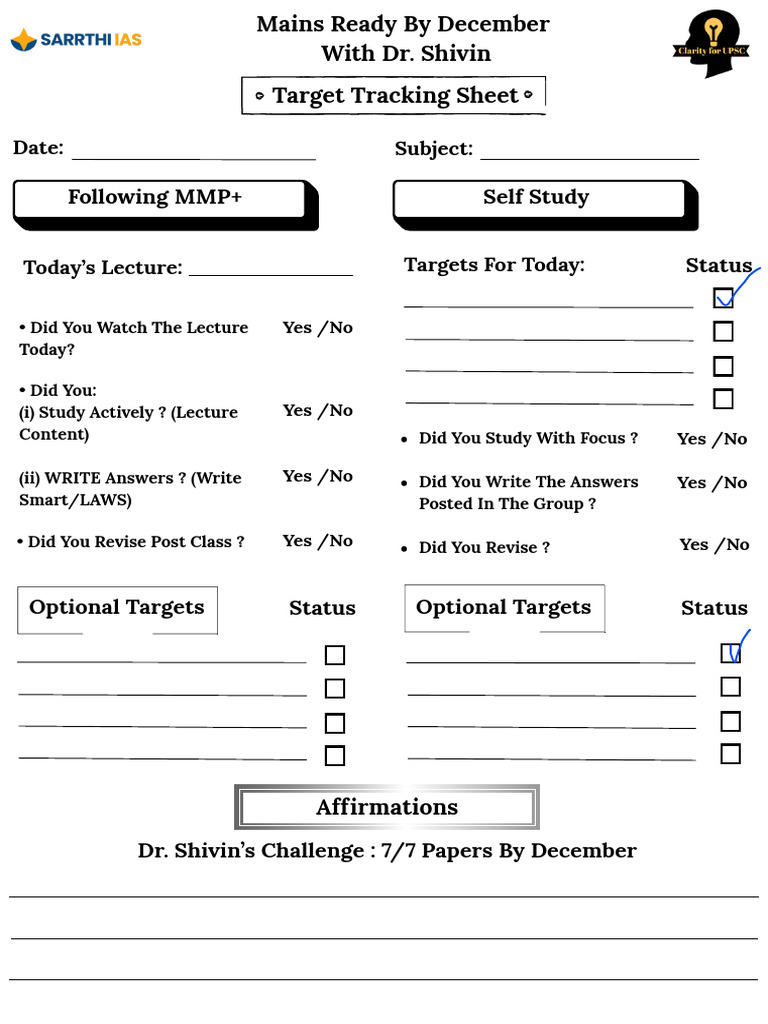 Target Tracking Sheet - Day 18 | PDF