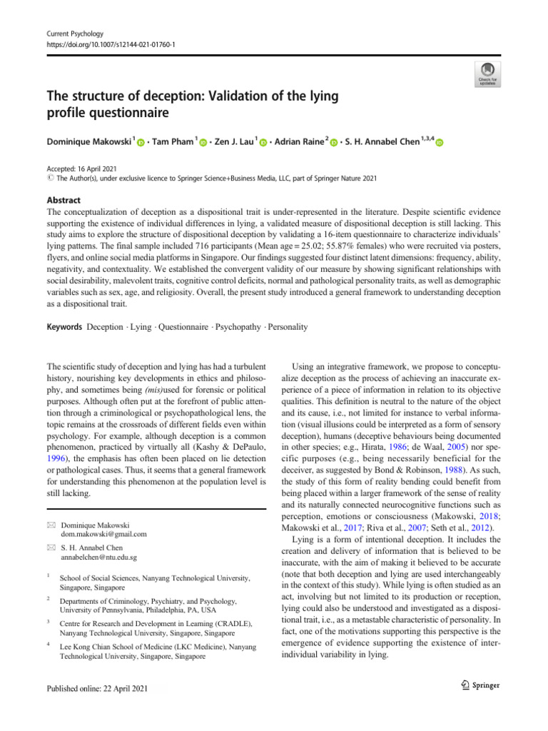 Validating the Lying Profile Questionnaire | PDF | Psychopathy ...