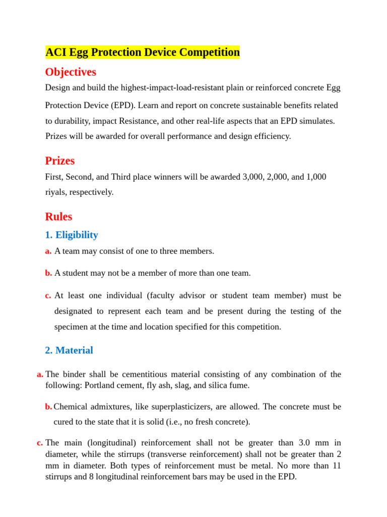 ACI Egg Protection Device Contest | PDF | Concrete | Civil Engineering