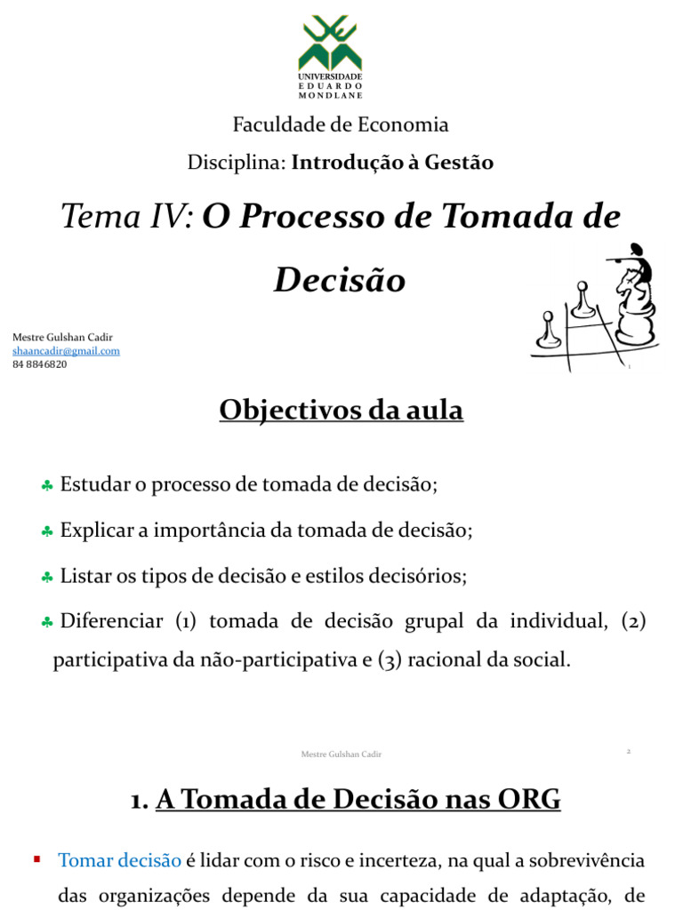 Tema 4 - Processo de tomada de decisão | PDF | Tomada de decisões | Tomada de decisão por consenso