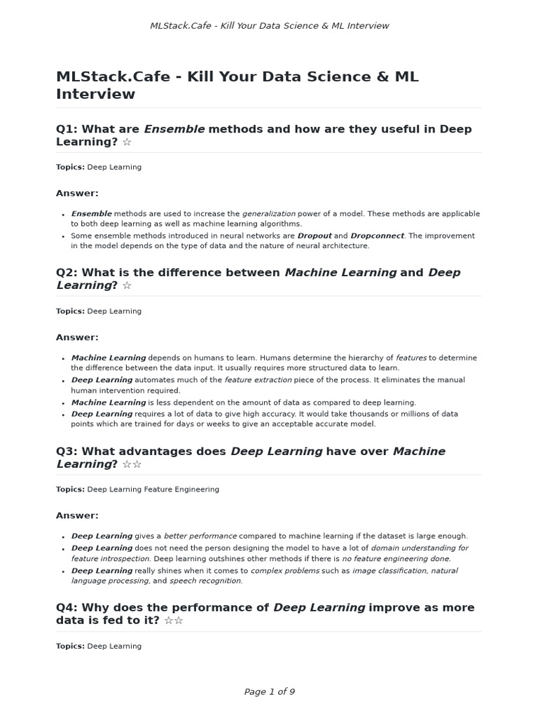 Deep Learning Insights for Interviews | PDF | Deep Learning | Algorithms