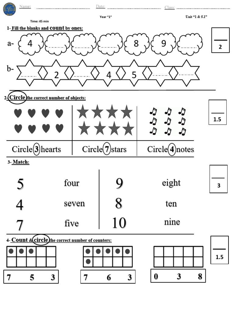 Midterm Math Assessment Year 1 | PDF