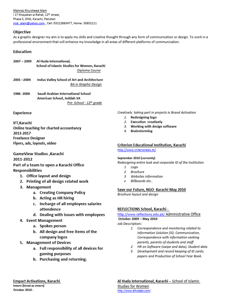 Mahnaz Alam Resume 2024 | PDF | Adobe Illustrator