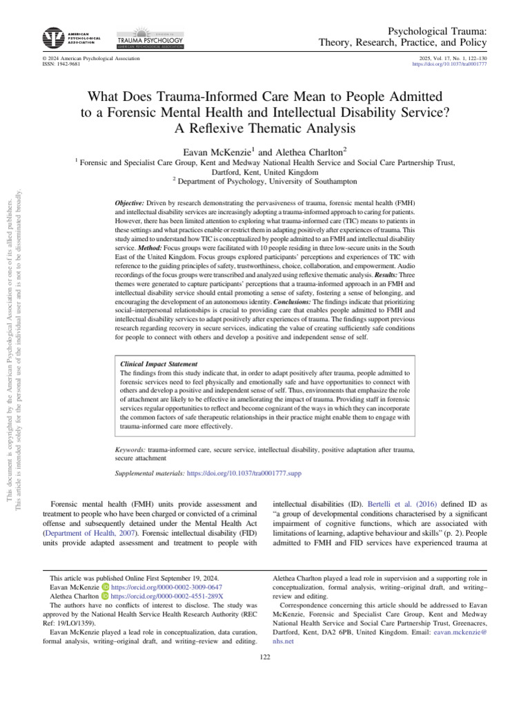 What Does Trauma-Informed Care Mean To People Admitted To A Forensic ...