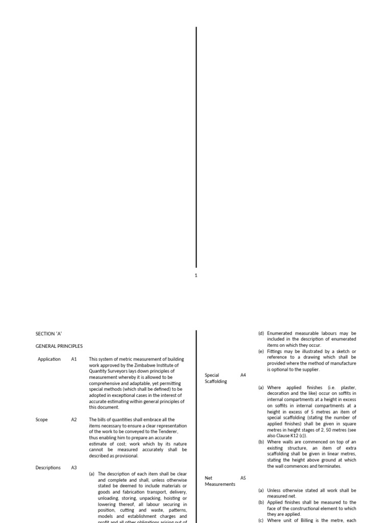 Zimbabwe Building Measurement Guidelines | PDF | Concrete | Length
