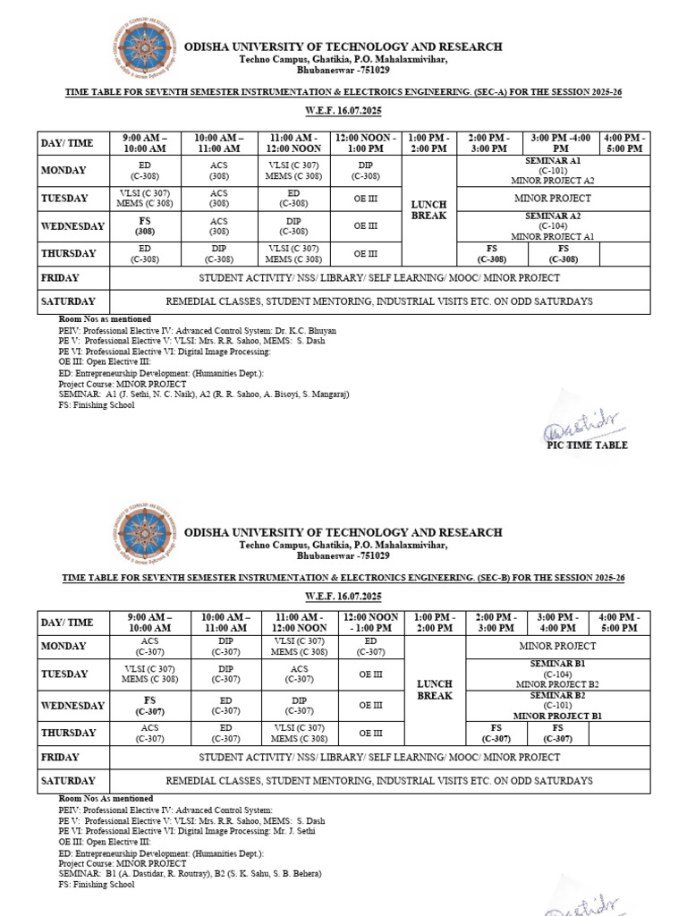 7th Sem Ug Time Table 2025-26 - Tentative Wef 16.07.2025 | PDF