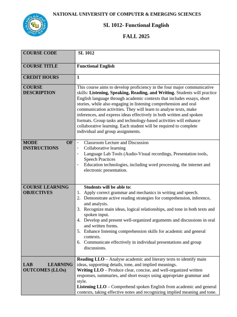 Functional English Course Overview 2025 | PDF | Reading Comprehension ...