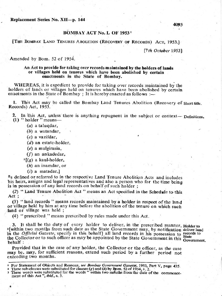 Bombay Land Tenures Abolition Act | PDF | Justice | Crime & Violence