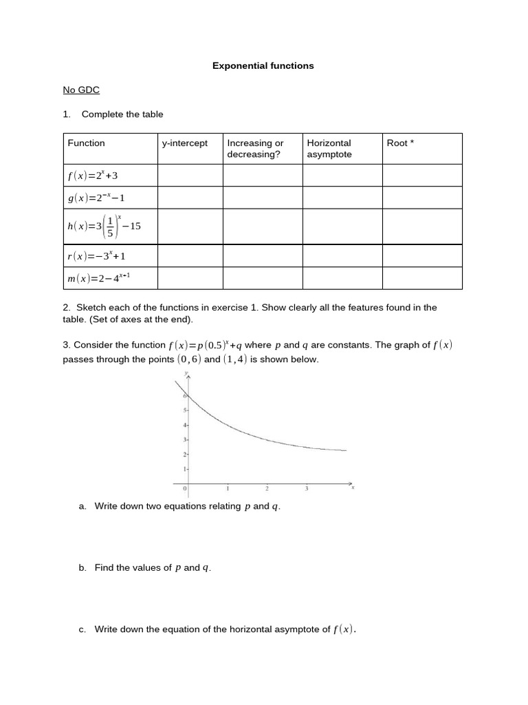 Exponential Functions (Exercises) | PDF | Asymptote | Mathematics