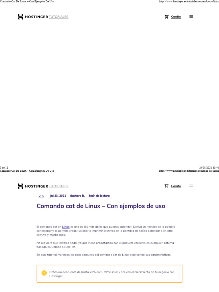 Uso del comando cat en Linux | PDF | Archivo de computadora | Informática