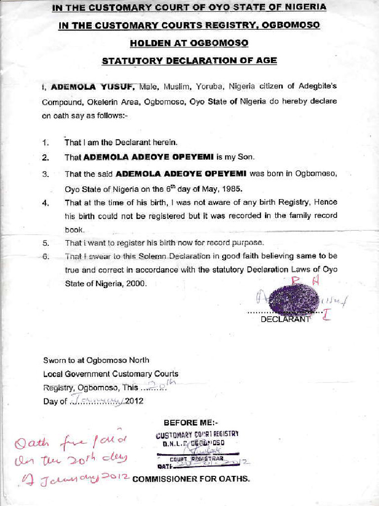 Daddy Joshua Birth Cert | PDF