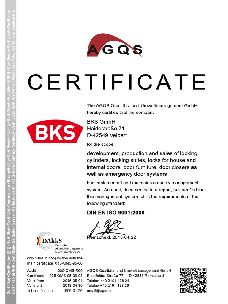 Certificación cerraduras BKS (1) | PDF