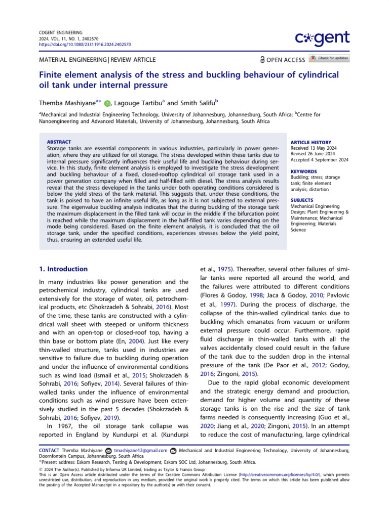 Finite Element Analysis of The Stress and Buckling | PDF | Buckling | Deformation (Engineering)