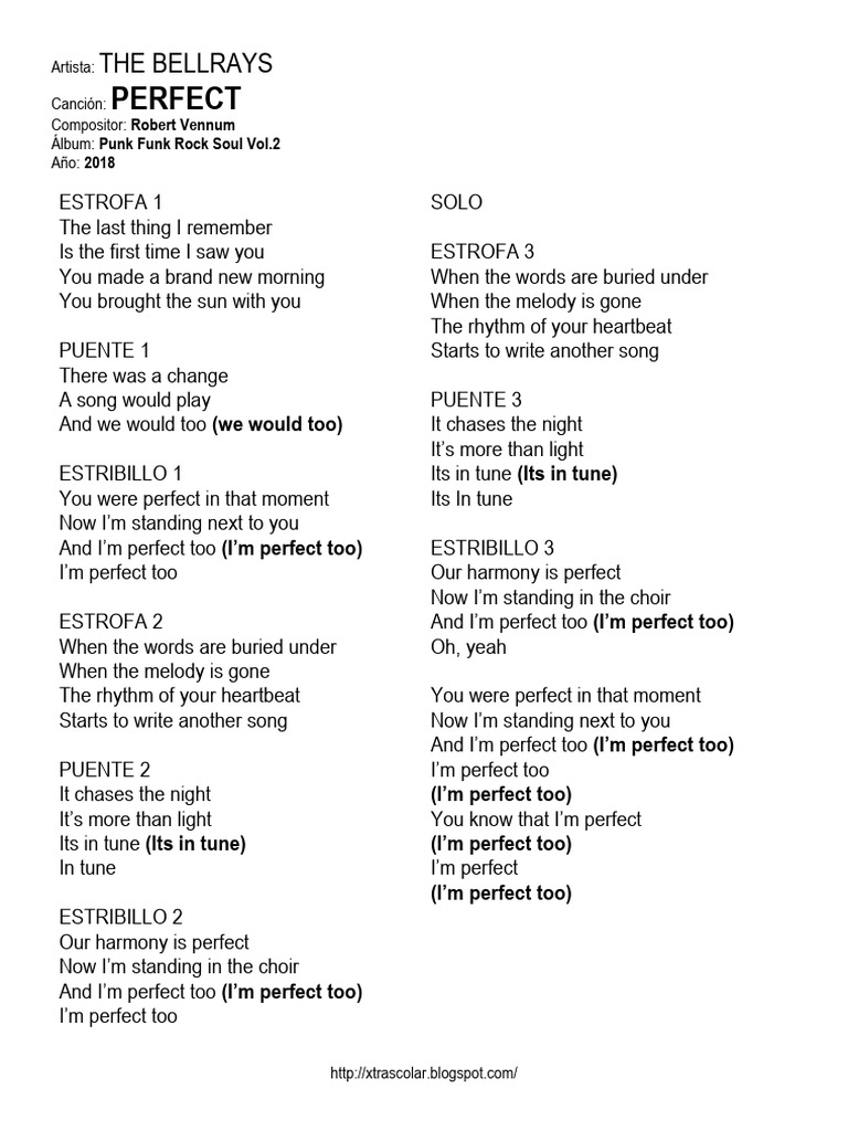 The Bellrays' "Perfect" Lyrics Analysis | PDF