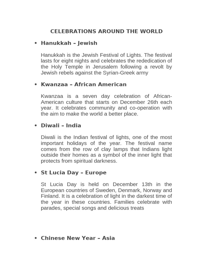 Global Celebrations and Festivals Guide | PDF | Halloween | Observances