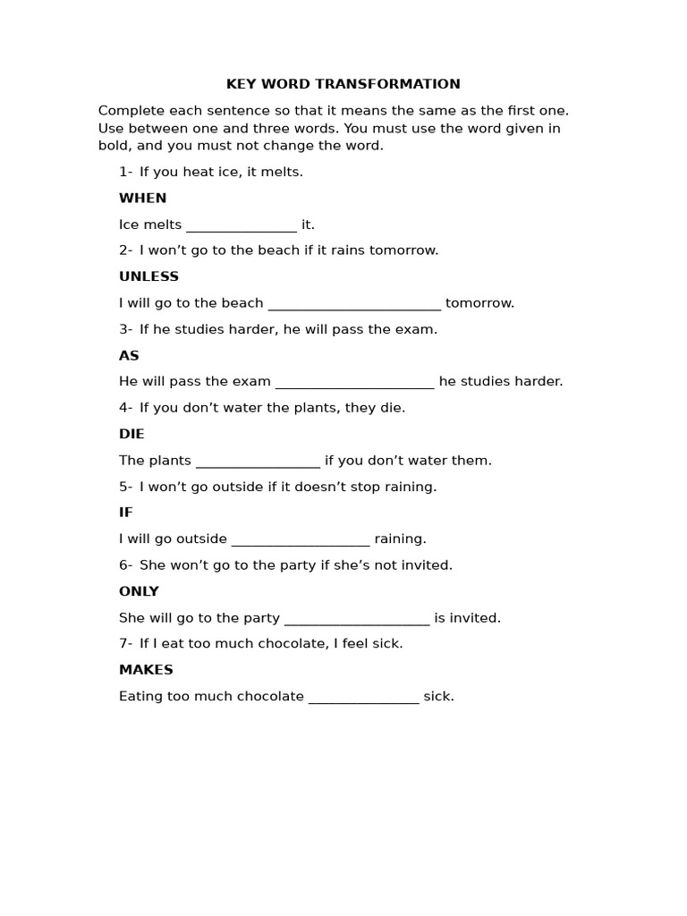 Key Word Transformation Exercises | PDF