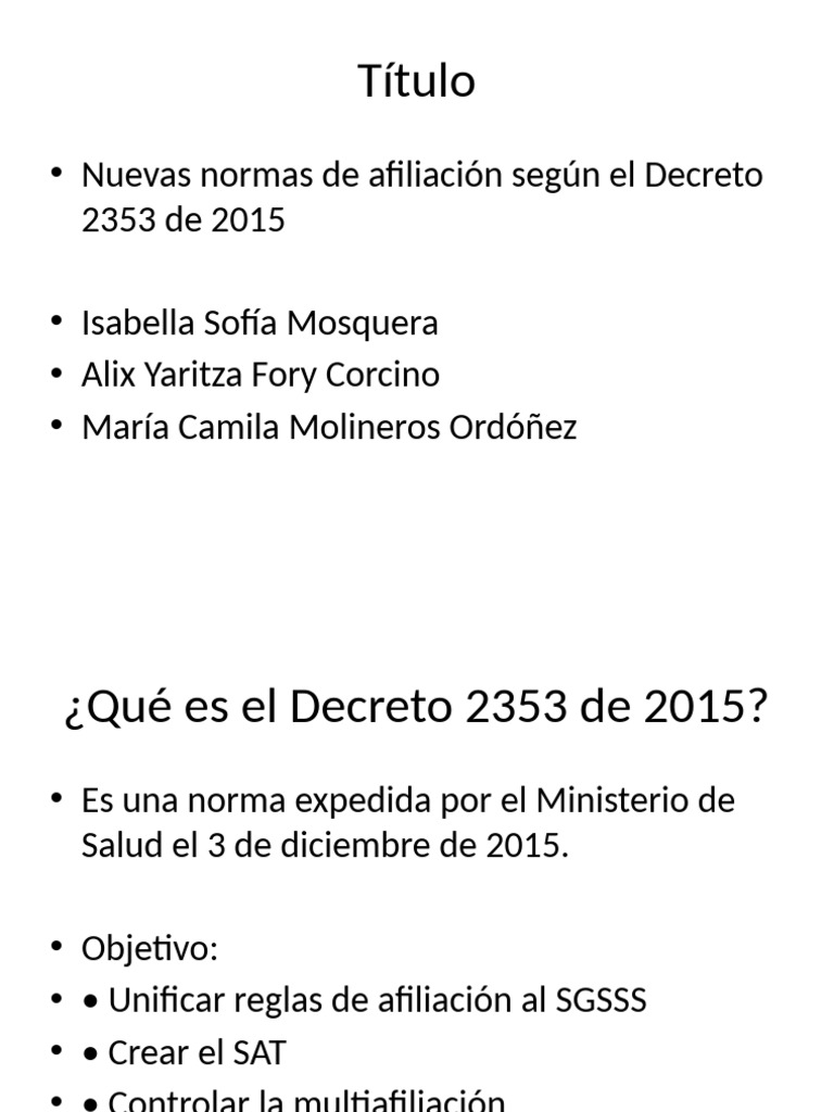 Normas de Afiliación SGSSS Decreto 2353 | PDF