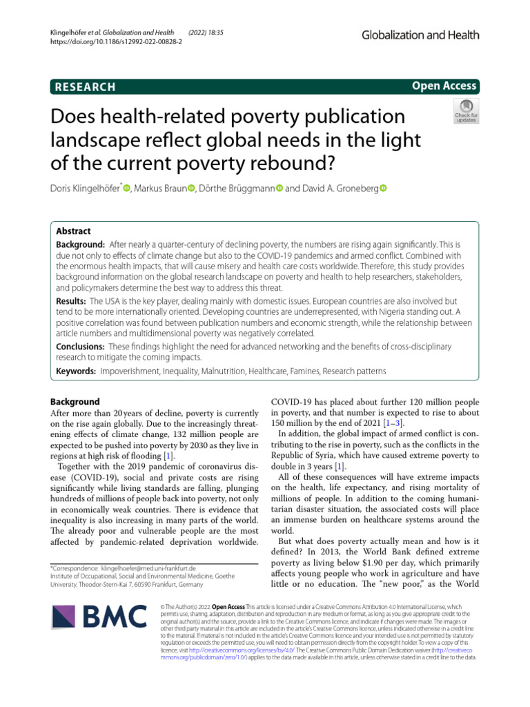 Does Healthrelated Poverty Publication Landscape Reflect Global Needs ...