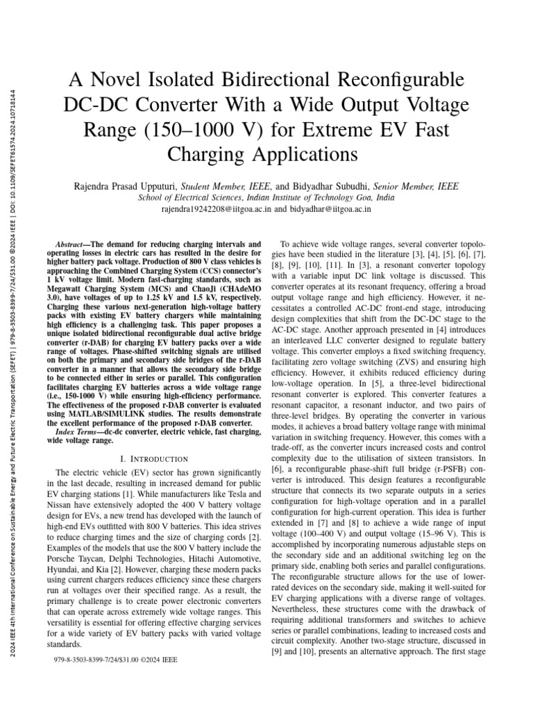 A Novel Isolated Bidirectional Reconfigurable DC-DC Converter With A ...