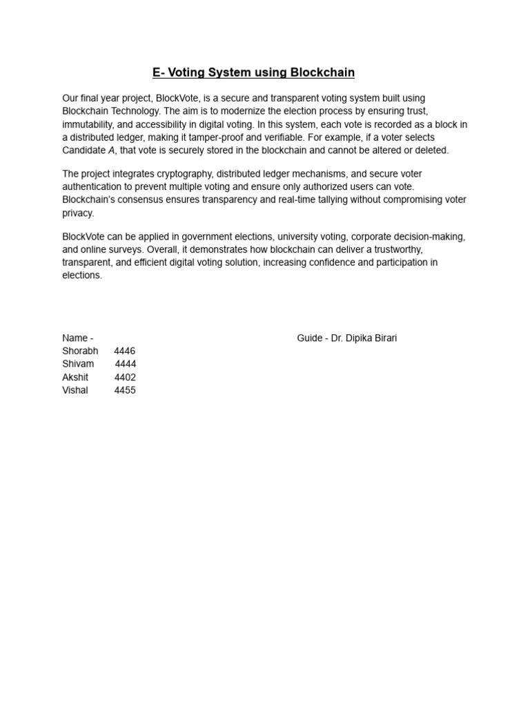 E - Voting System Using Blockchain | PDF