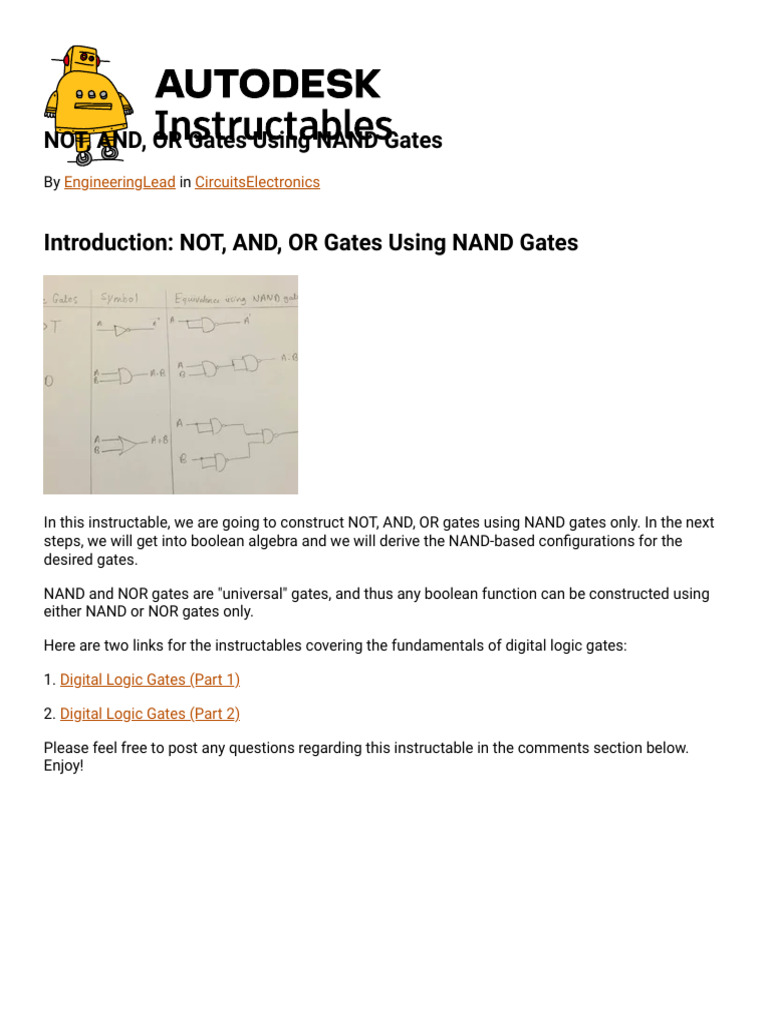 NOT, And, or Gates Using NAND Gates - 4 Steps (With Pictures ...