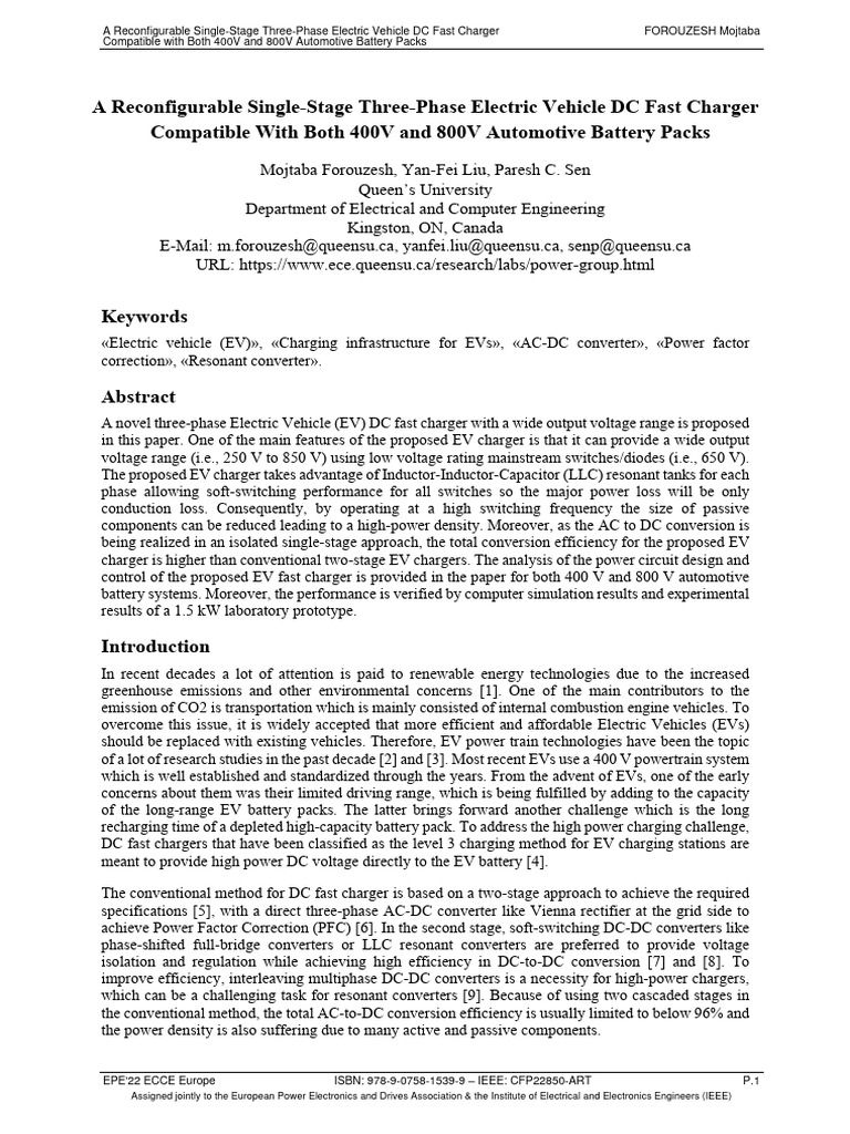 A Reconfigurable Single-Stage Three-Phase Electric Vehicle DC Fast ...