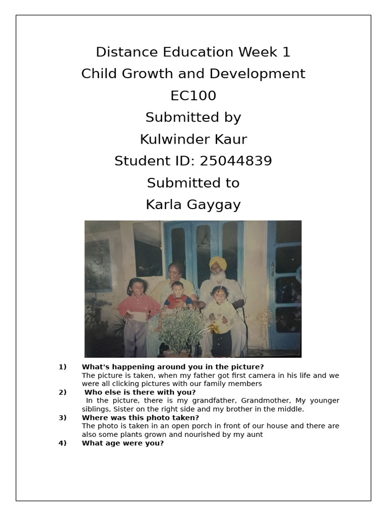 Distance Education Week 1 | PDF | Grandparent | Sibling