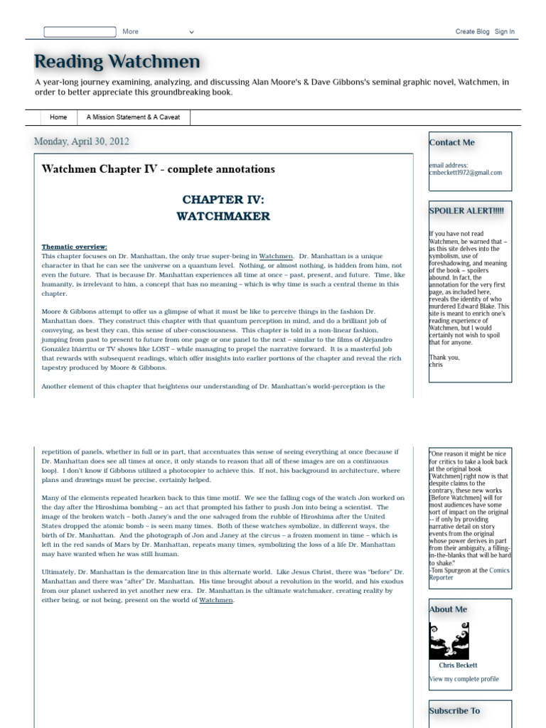 Watchmen Chapter IV Annotations | PDF