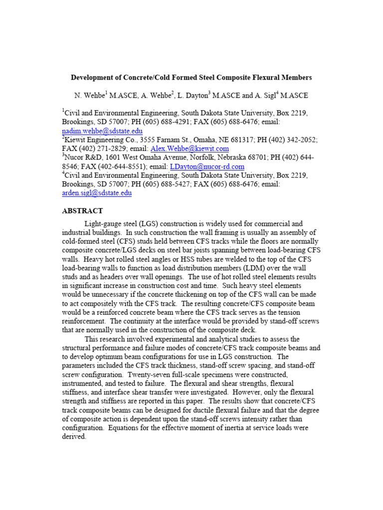 Concrete/CFS Composite Beam Study | PDF | Beam (Structure) | Strength ...