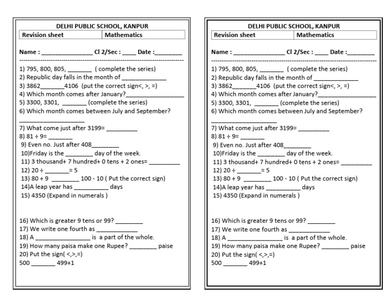 Mental Maths Revision 1 | PDF | Rupee