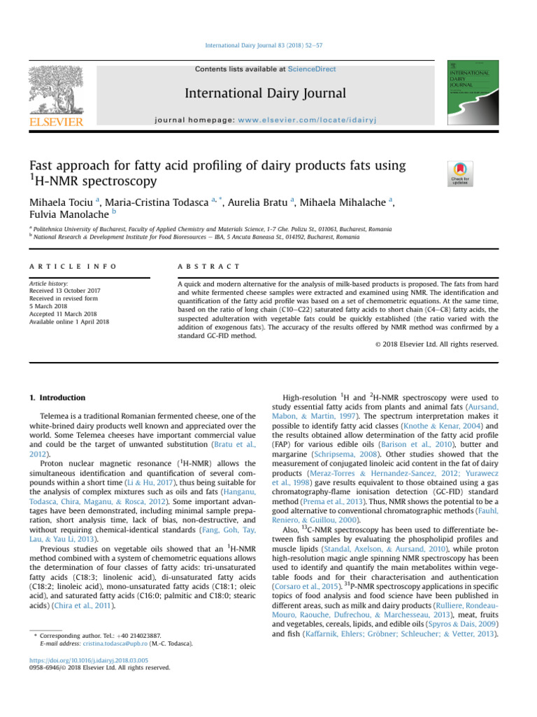 Fast Approach For Fatty Acid Profiling of Dairy Products Fats Using ...