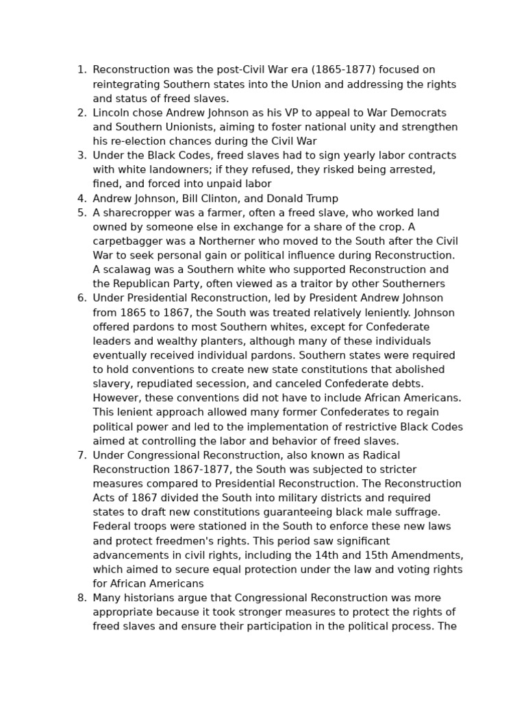Garrett Porche Week 7 - Reconstruction - Readings and Questions | PDF ...