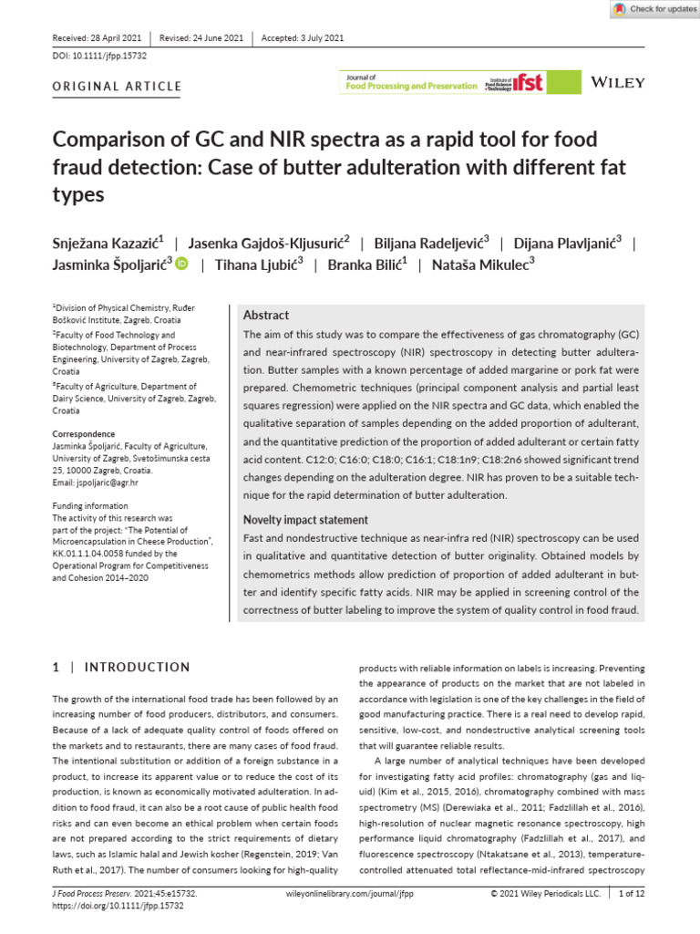 GC vs NIR for Butter Adulteration Detection | PDF | Fat ...