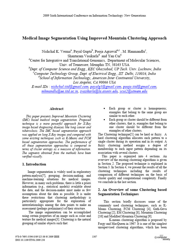 Medical Image Segmentation Using Improved Mountain Clustering Approach ...