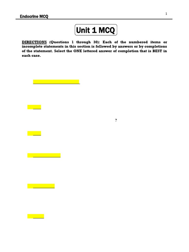 Endocrine System MCQs for Students | PDF | Pituitary Gland ...