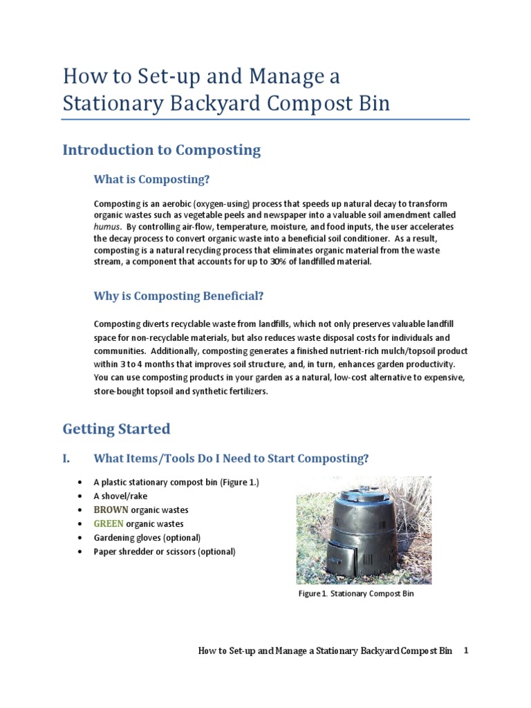 How To Set-Up and Manage A Stationary Backyard Compost Bin | PDF | Compost | Decomposition
