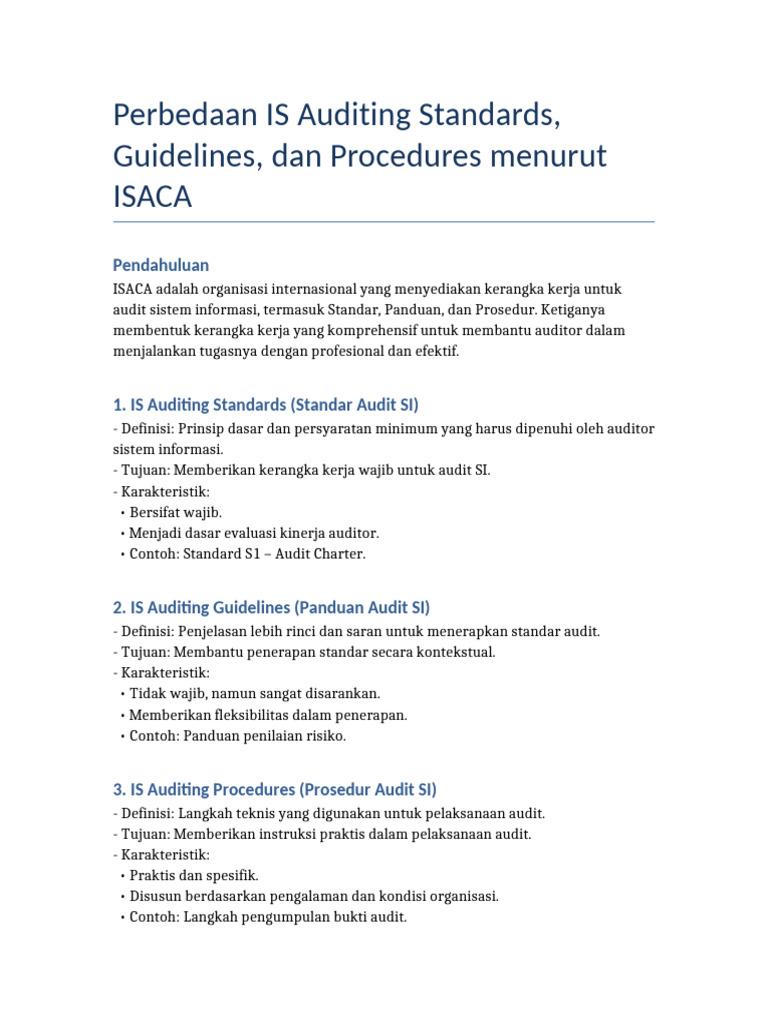Perbedaan Standar, Panduan, dan Prosedur Audit SI | PDF