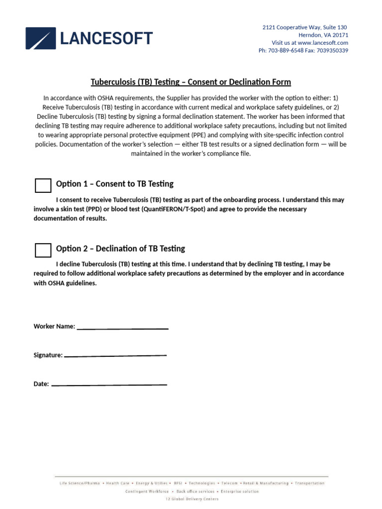 TB Testing Consent or Declination Form | PDF