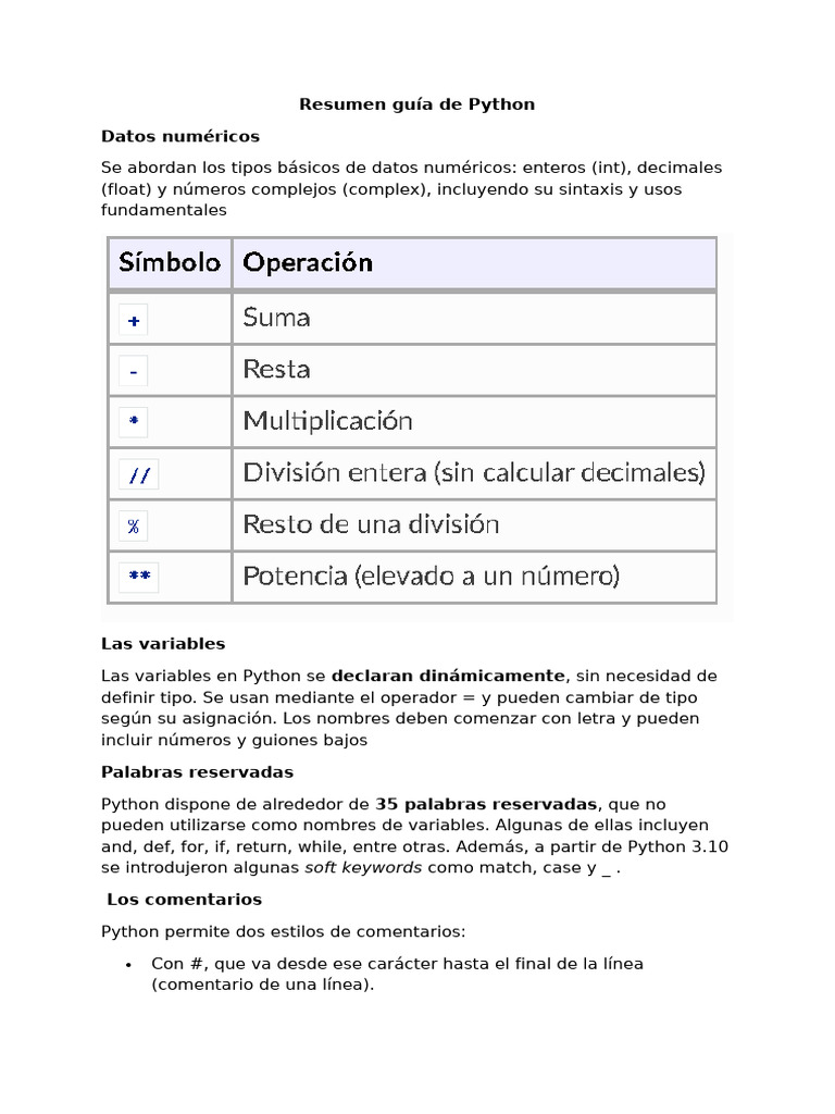 Resumen Guía de Python | PDF