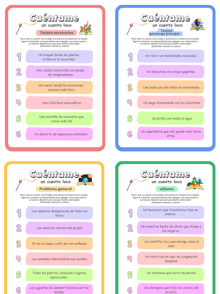 Crea tu cuento loco con dados y personajes | PDF