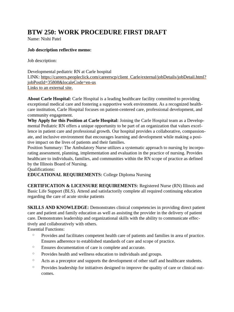 Work Procedure Draft1 Nishisp2 | PDF | Nursing | Health Care