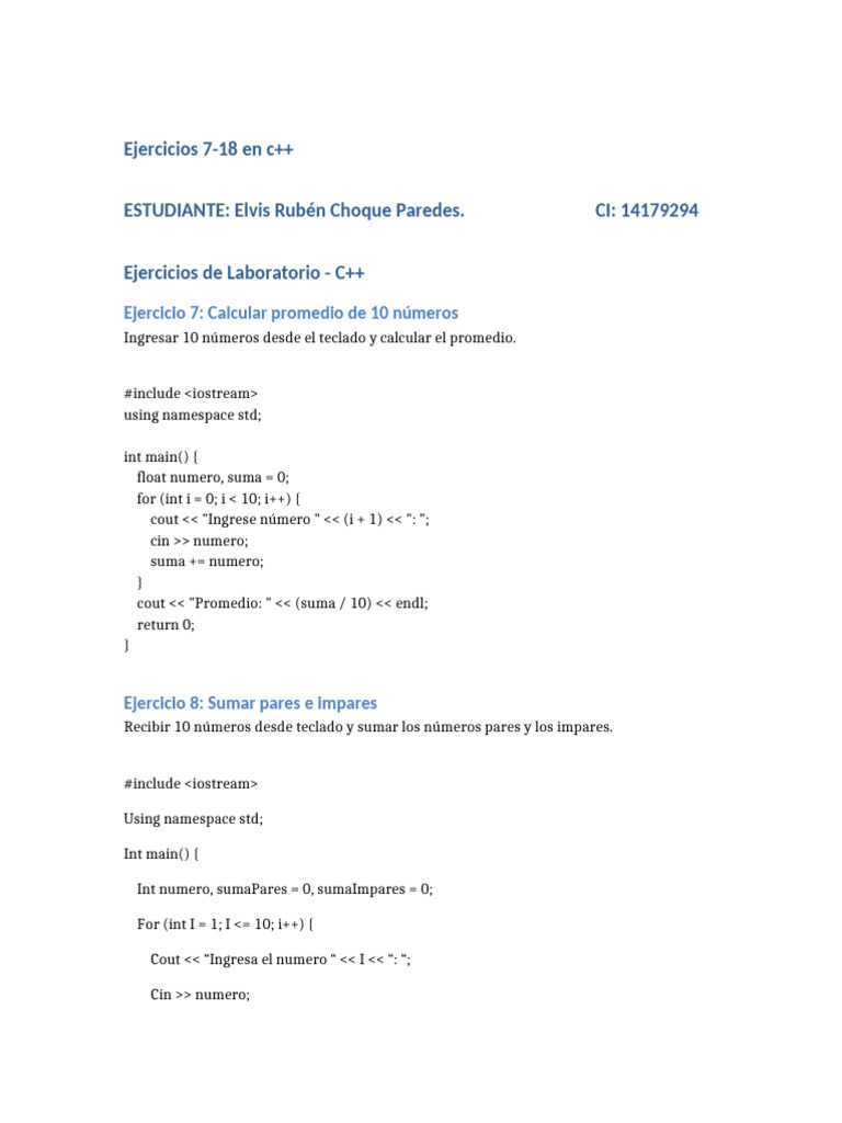 Ejercicios Cpp Laboratorio | PDF | C ++ | Desarrollo de software