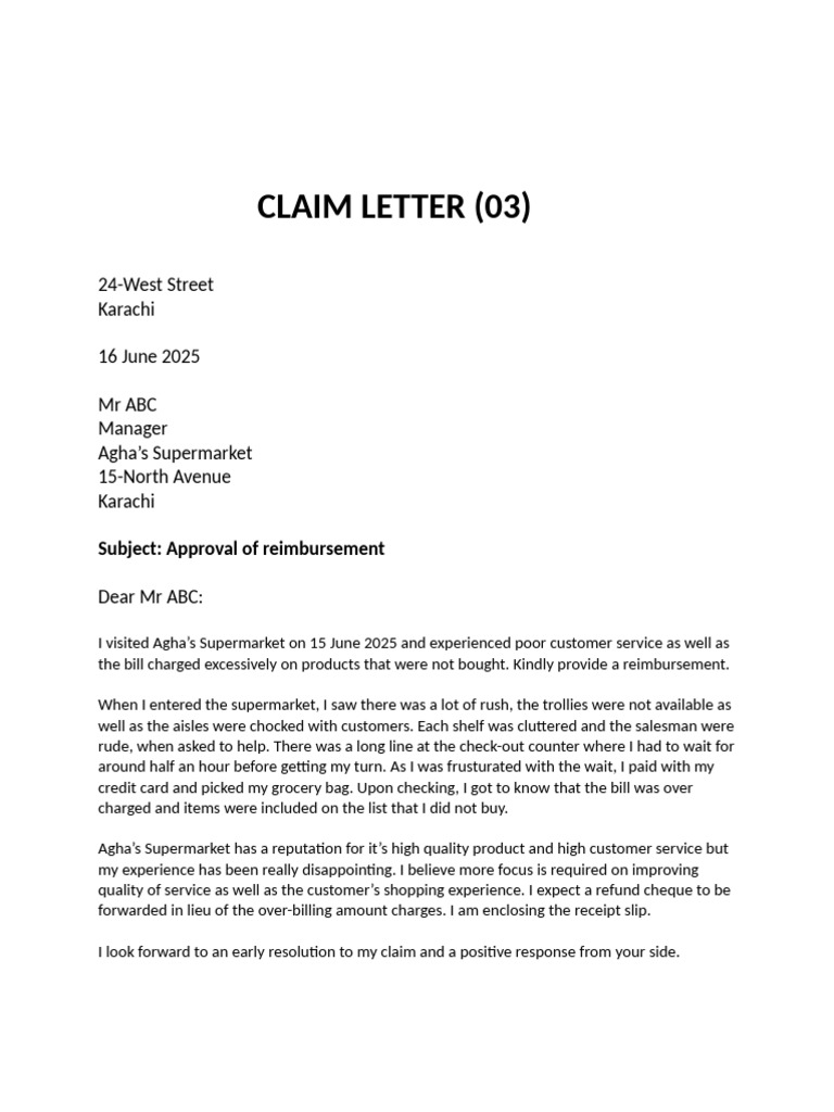 Reimbursement Request for Overbilling | PDF