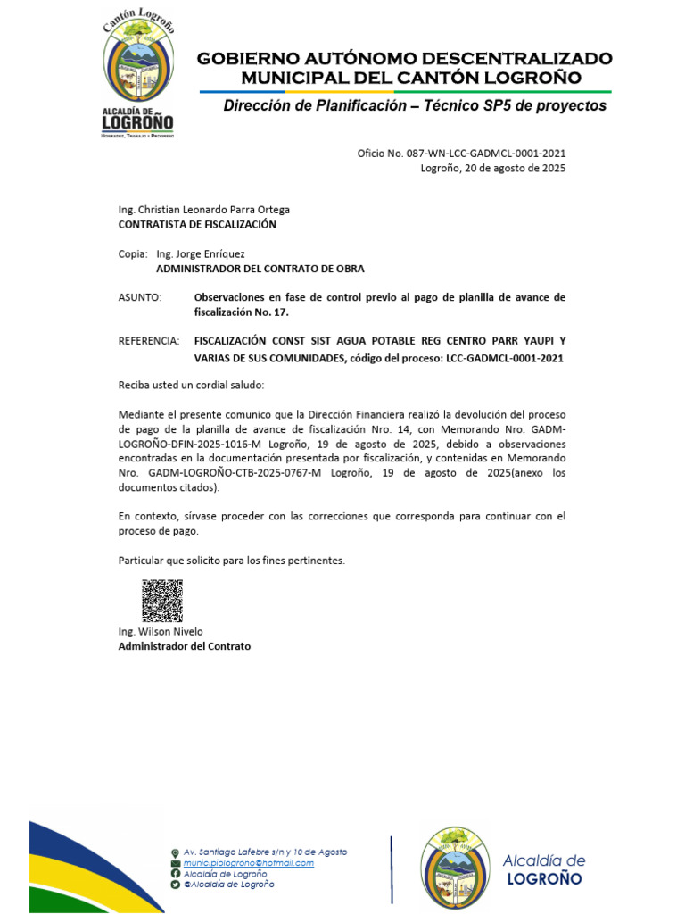 Oficio 087 LCC GADMCL 0001 2021 Signed | PDF