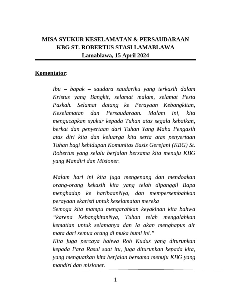 Konsep Panduan Misa KBG ST Robertus | PDF