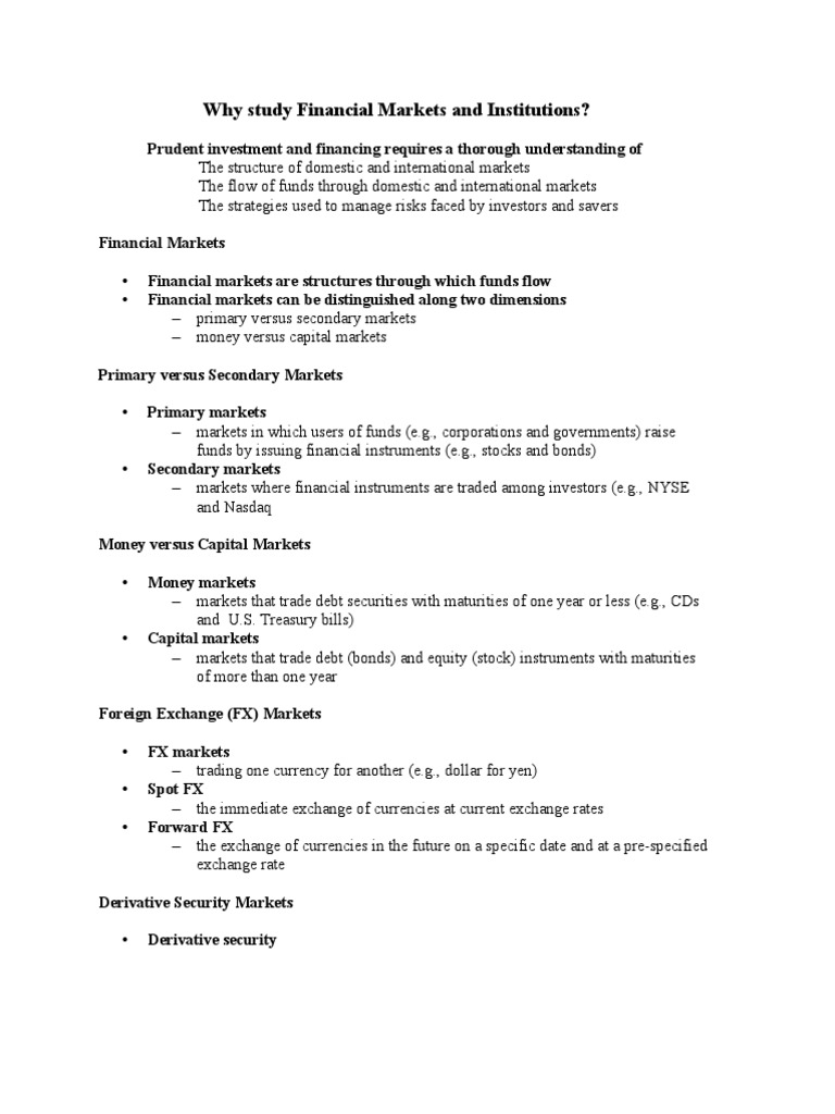 Why Study Financial Markets and Institutions | PDF | Financial Markets ...